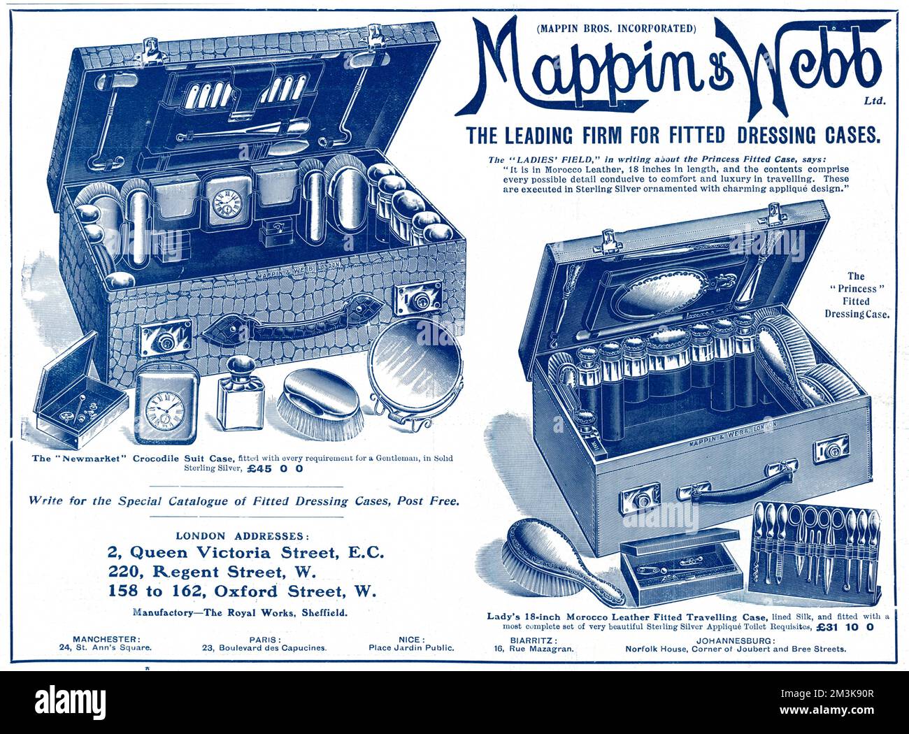 Advert for Mappin & Webb's dressing cases 1907 Stock Photo - Alamy