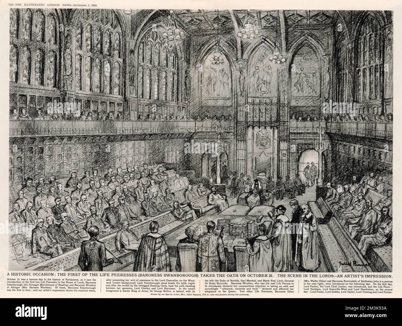 The first of the life peeresses, Baroness Swanborough, takes the oath ...