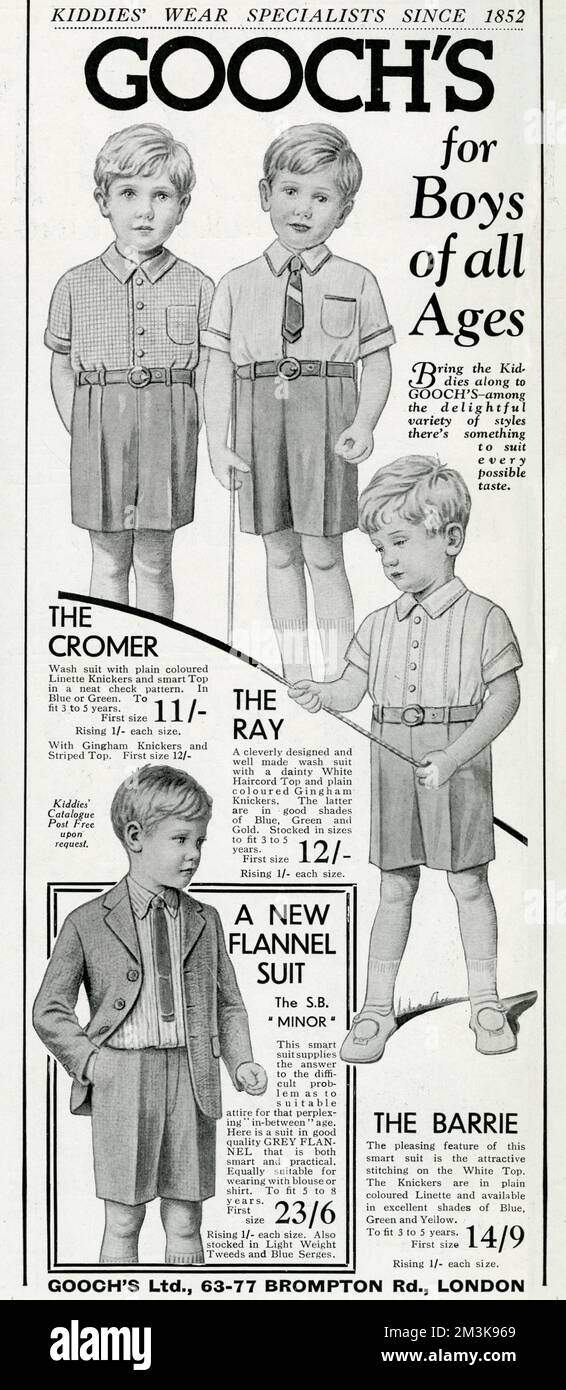 Advert for Gooch's boy's clothing 1934 Stock Photo - Alamy