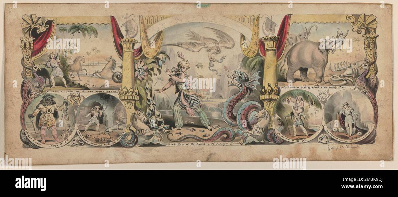 Original watercolor drawing used as frontispiece of 'The Seven Voyages ...