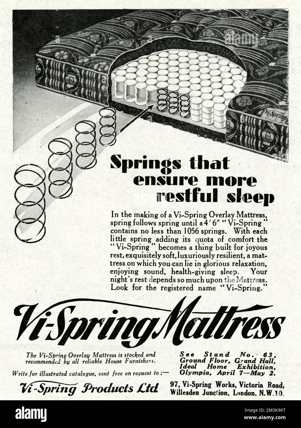 Advert for Vi-Spring Mattress 1931 Stock Photo - Alamy