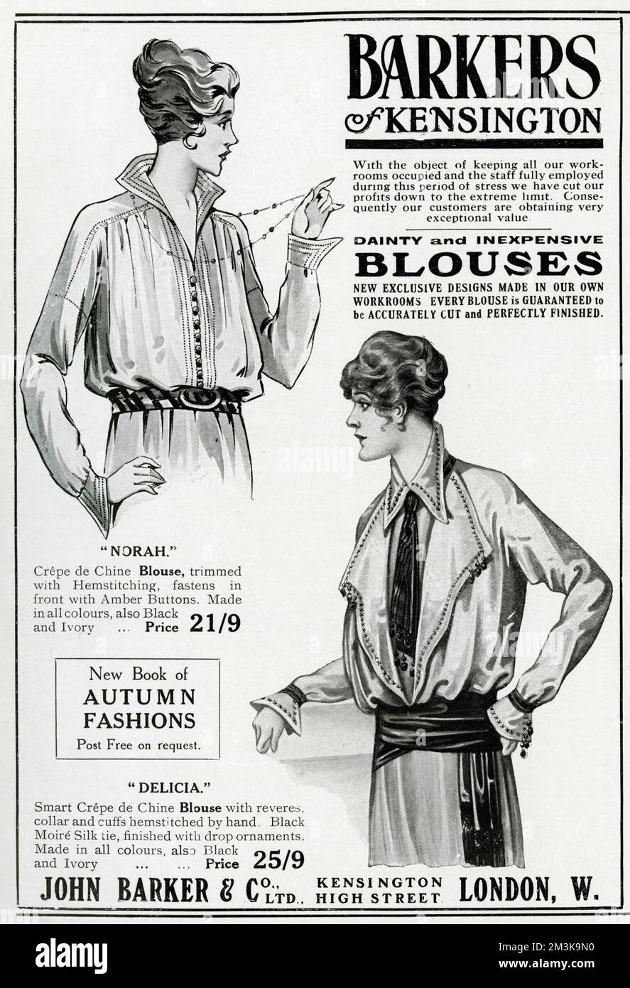 Advert for Barkers blouses 1914 Stock Photo - Alamy