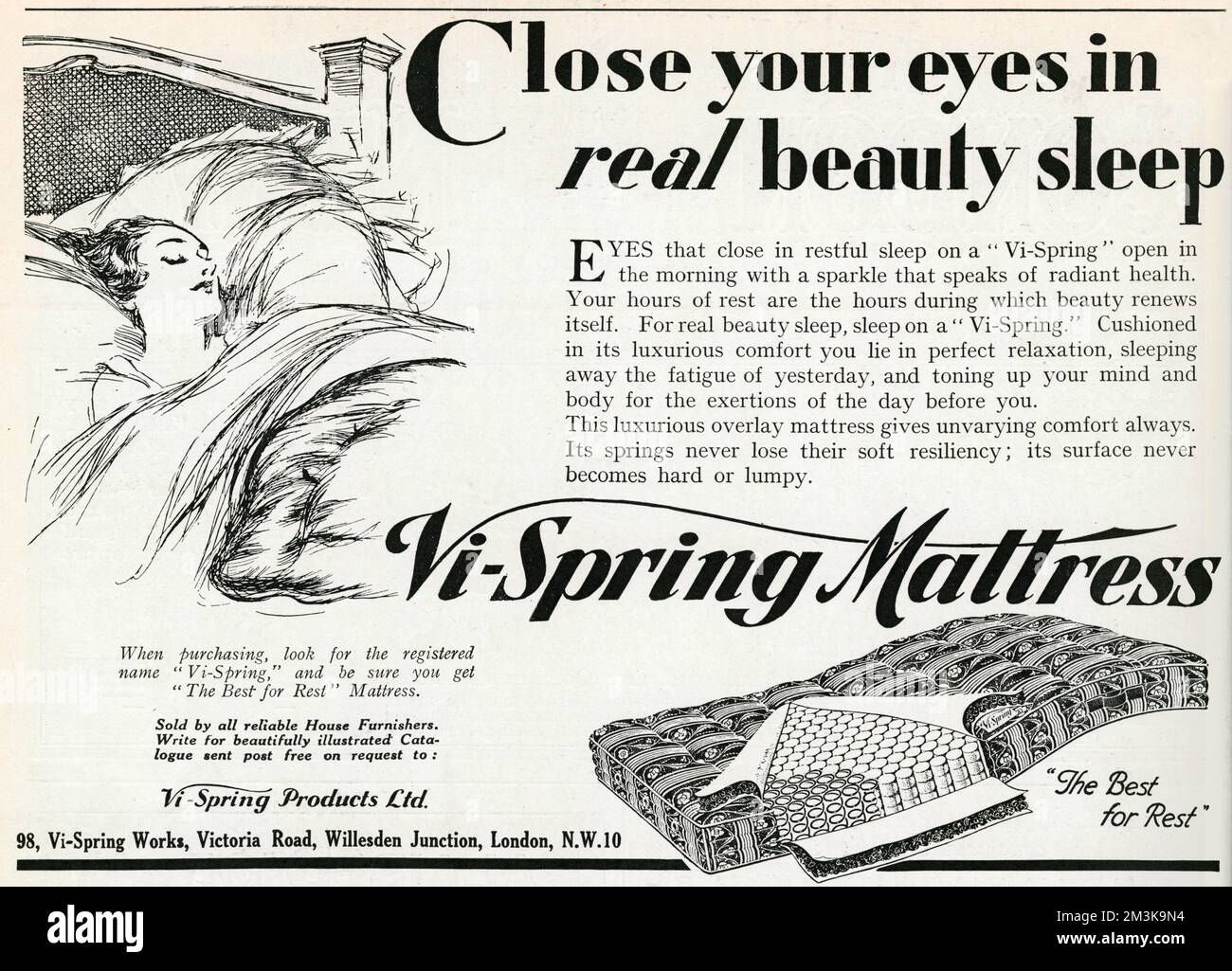 Advert for Vi-Spring Mattress 1931 Stock Photo - Alamy