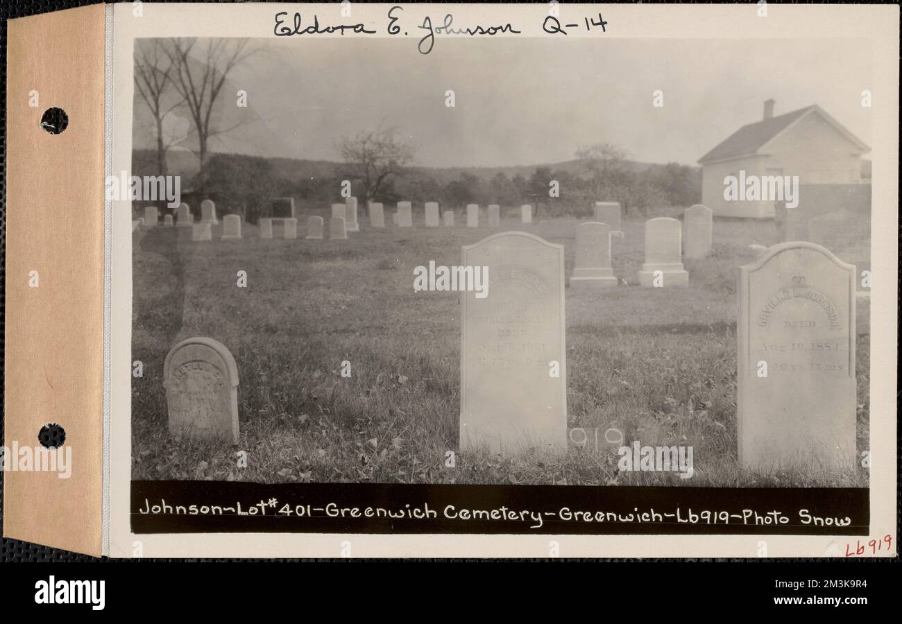 Orville L. Johnson, Greenwich Cemetery, Old section, lot 401, Greenwich, Mass., ca. 1930-1931 ...