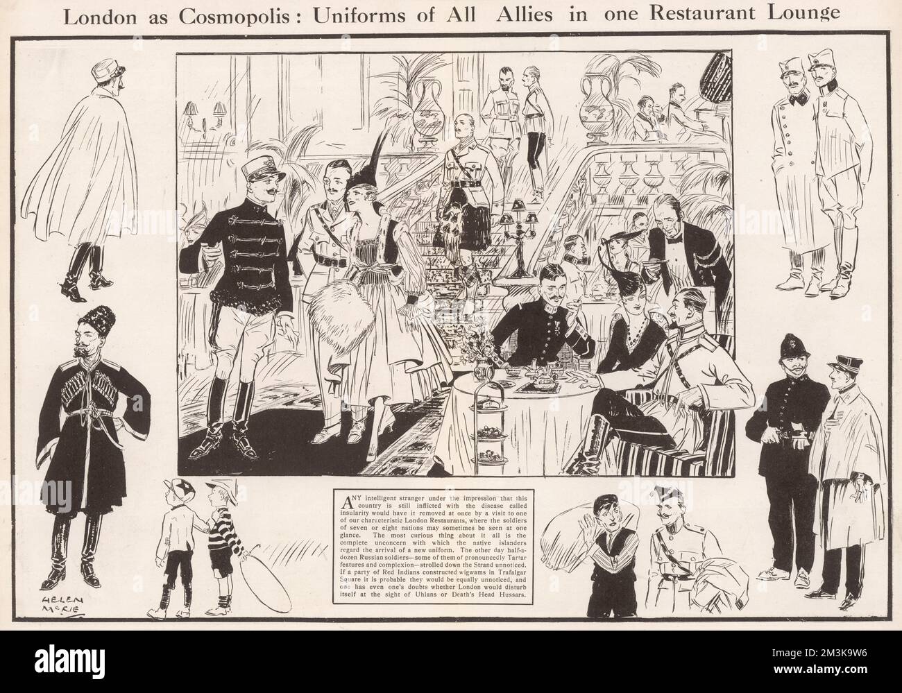 Uniforms of all the Allies in the lounge of a bustling London ...