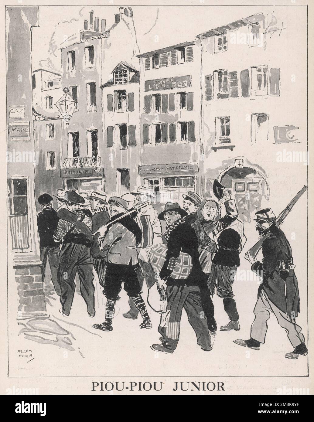 Group of French conscripts going to report themselves at headquarters ...