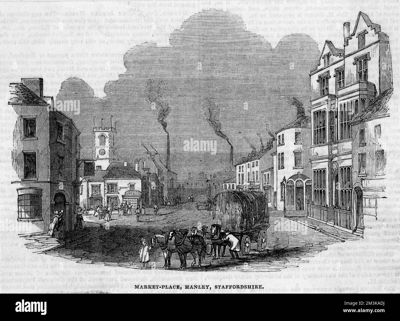 The market place at Hanley, Staffordshire. Date: 1842 Stock Photo - Alamy