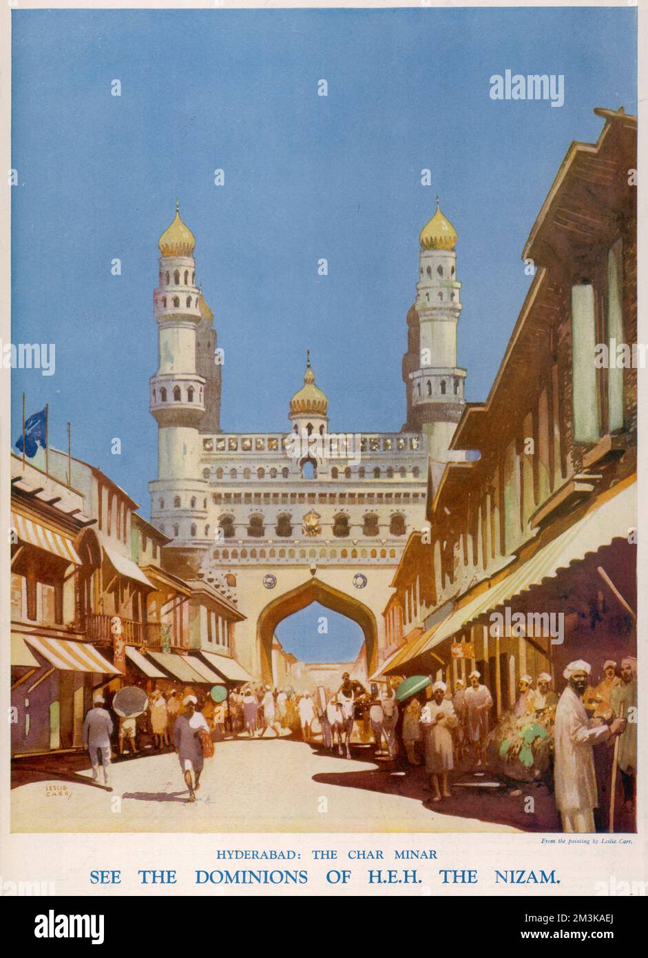 Street market in Hyderabad, India with the Char Minar and its four ...