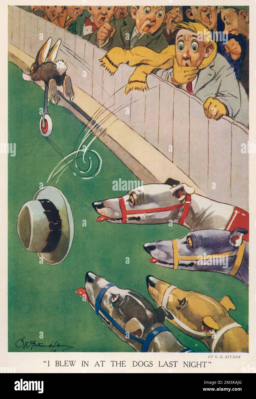 Humorous illustration by George Studdy showing a rather embarrassed man ...