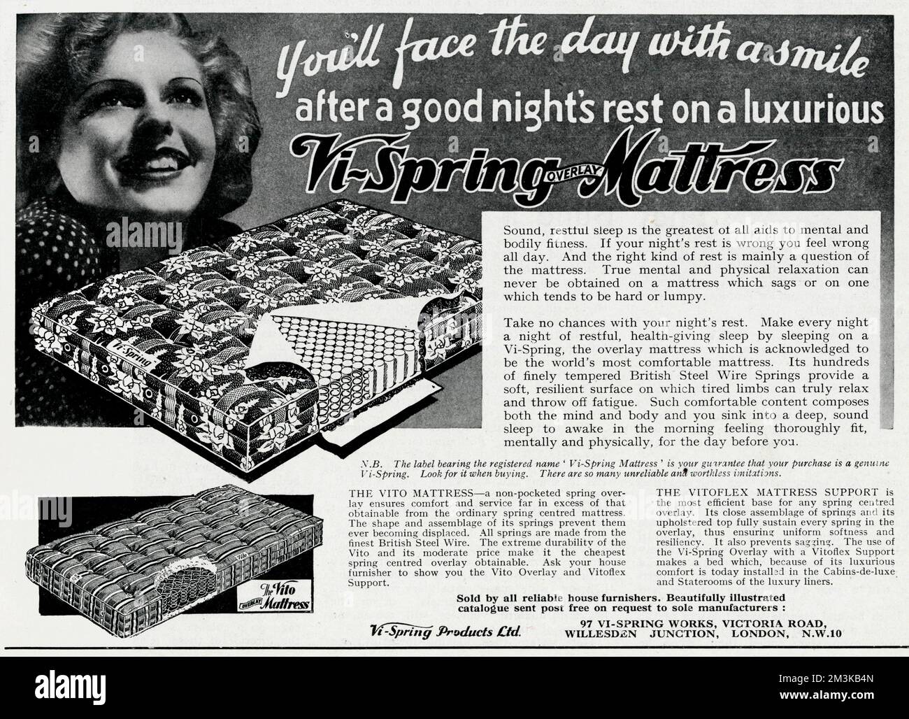 Advert for Vi-spring Mattress 1938 Stock Photo - Alamy