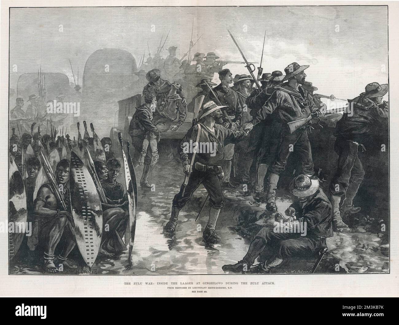 Sailors from HMS Shah defend the laager at Ginghilovo during a Zulu ...