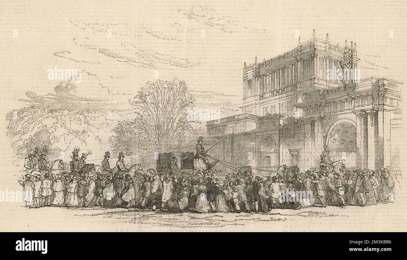 Queen Victoria arriving at the Grand Entrance on her visit to ...