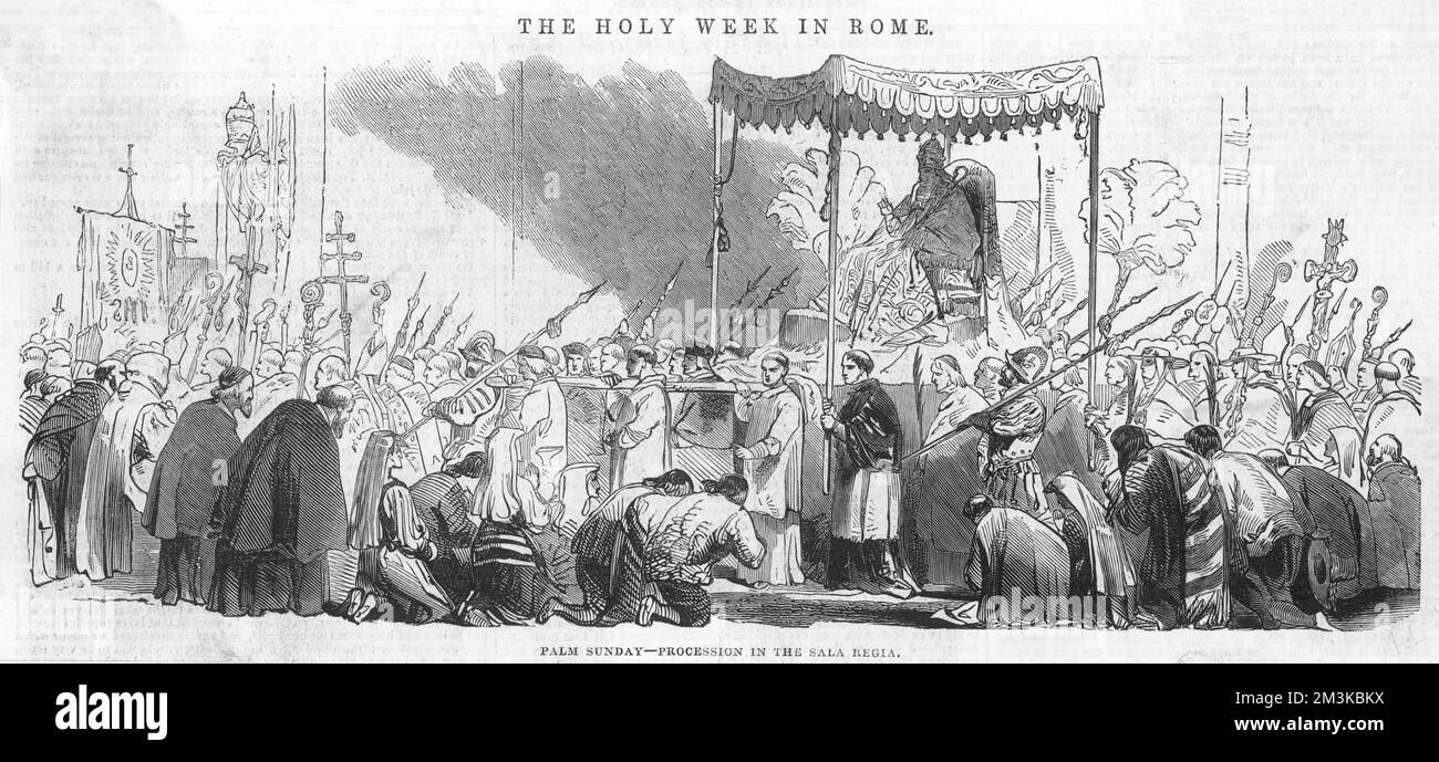 Pope Gregory XVI is carried aloft during a Palm Sunday procession in ...