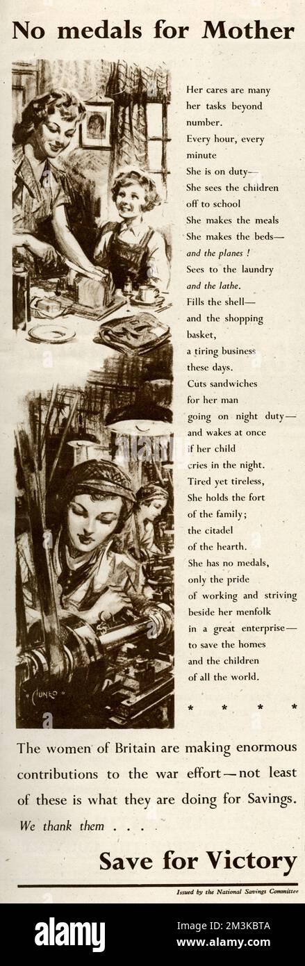 Advert from the National Savings Committee 1943 Stock Photo - Alamy