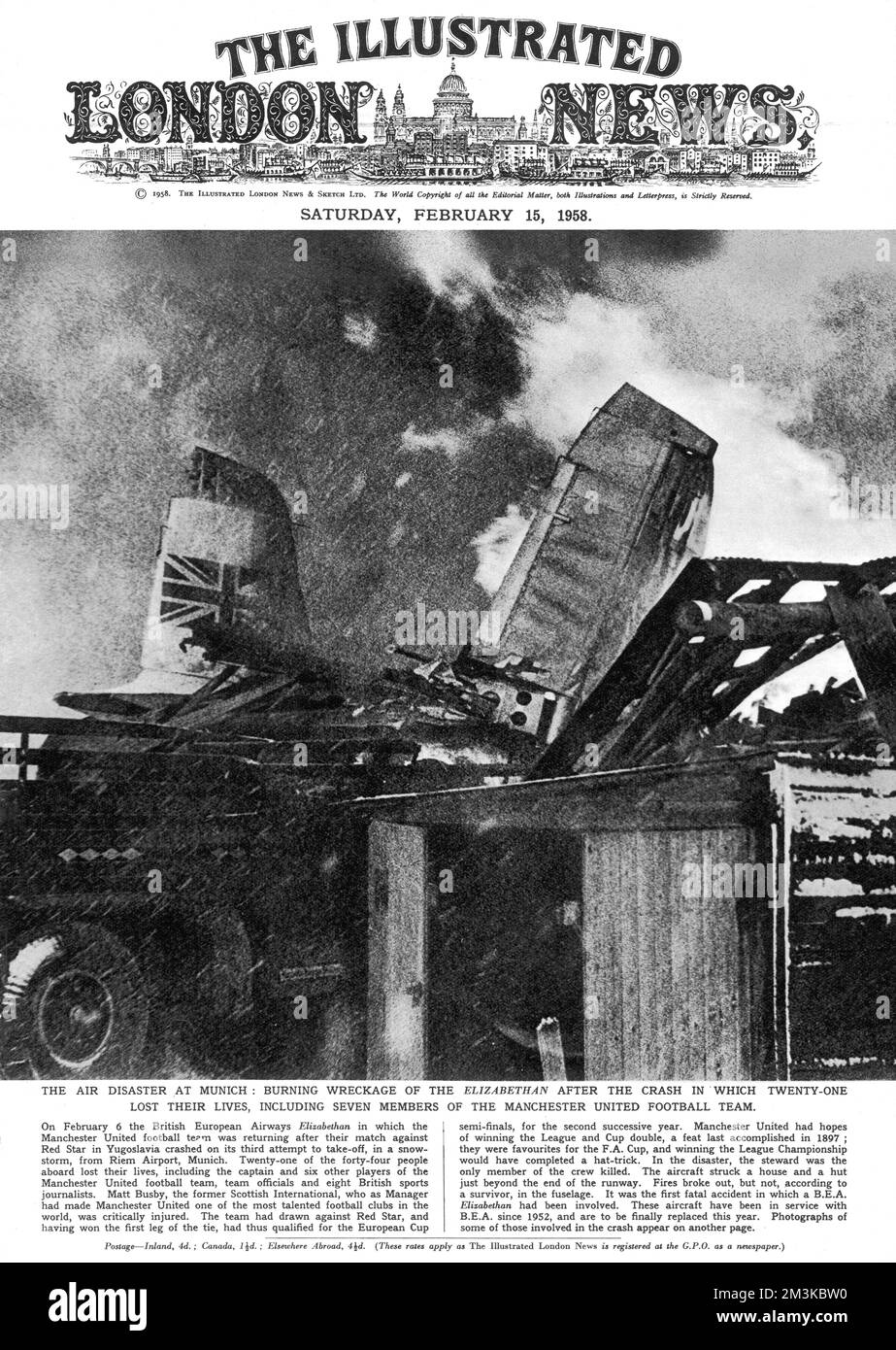 Burning wreckage of the Elizabethan after the crash in which 21 ...