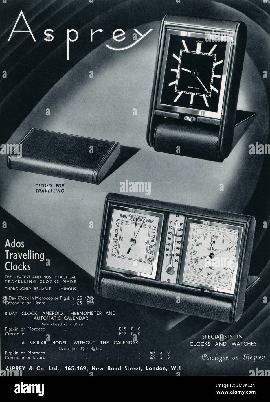 Advert for Asprey travel clocks 1936 Stock Photo - Alamy