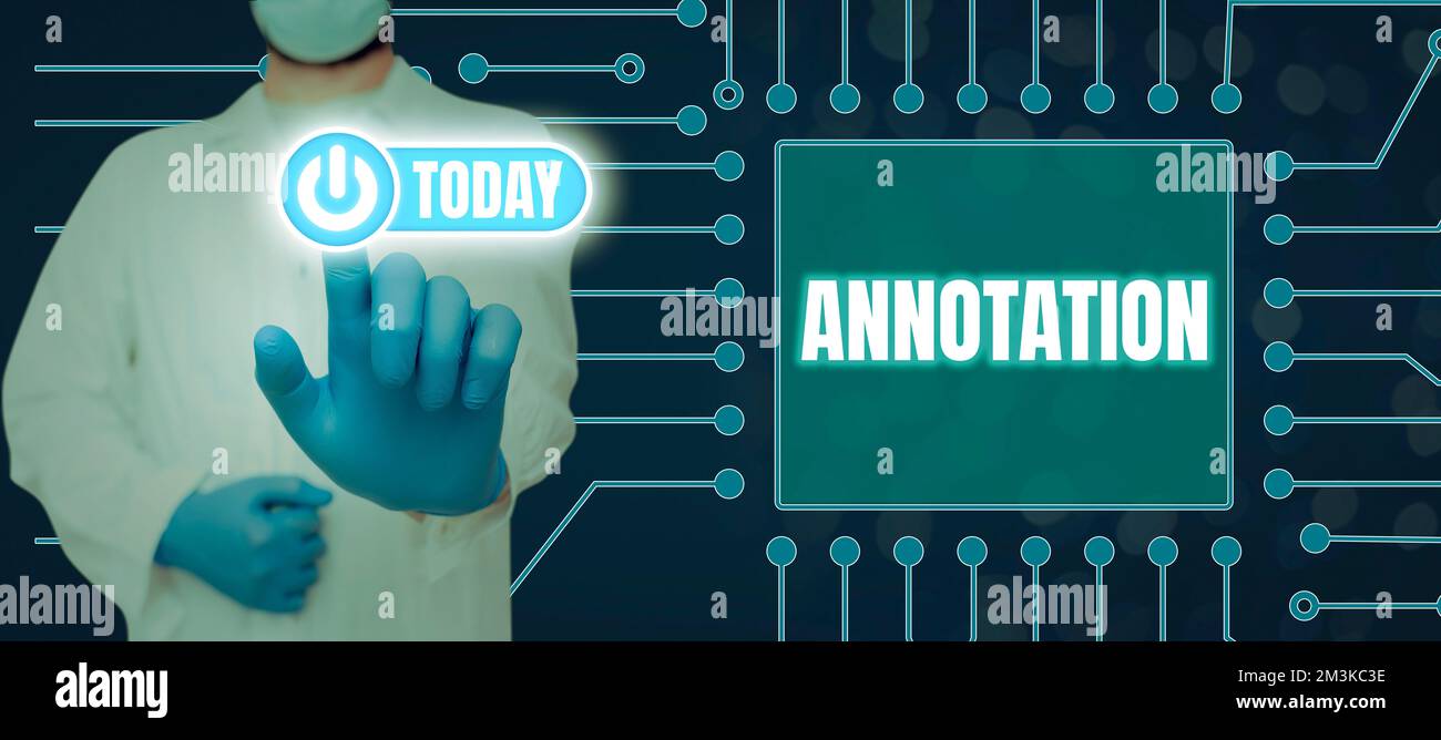Text caption presenting Annotation. Business showcase note added by way of comment or ...