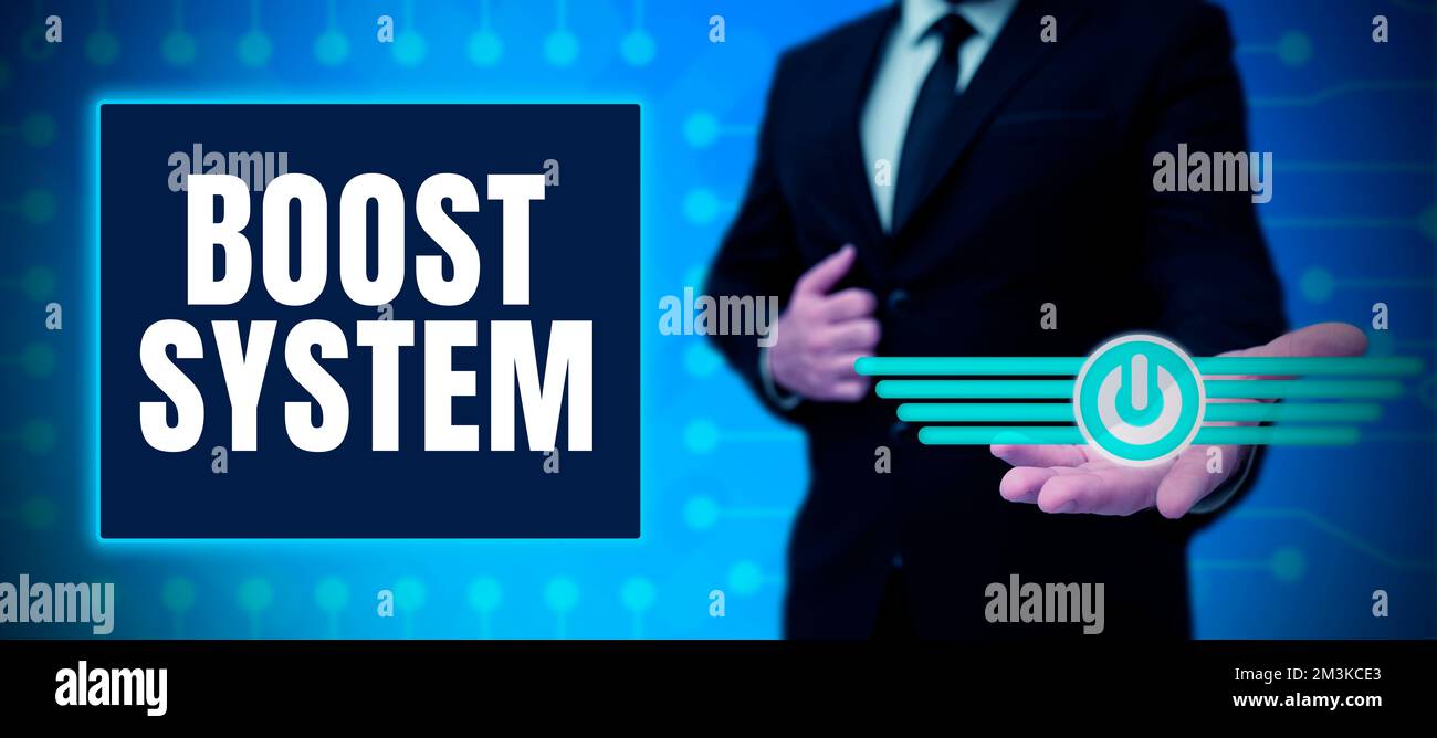 Hand writing sign Boost System, Concept meaning Rejuvenate Upgrade ...