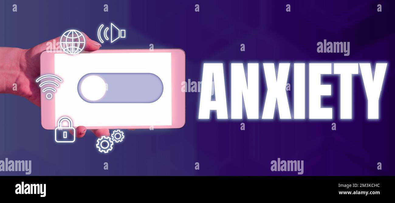 Hand writing sign Anxiety. Business overview Excessive uneasiness and ...