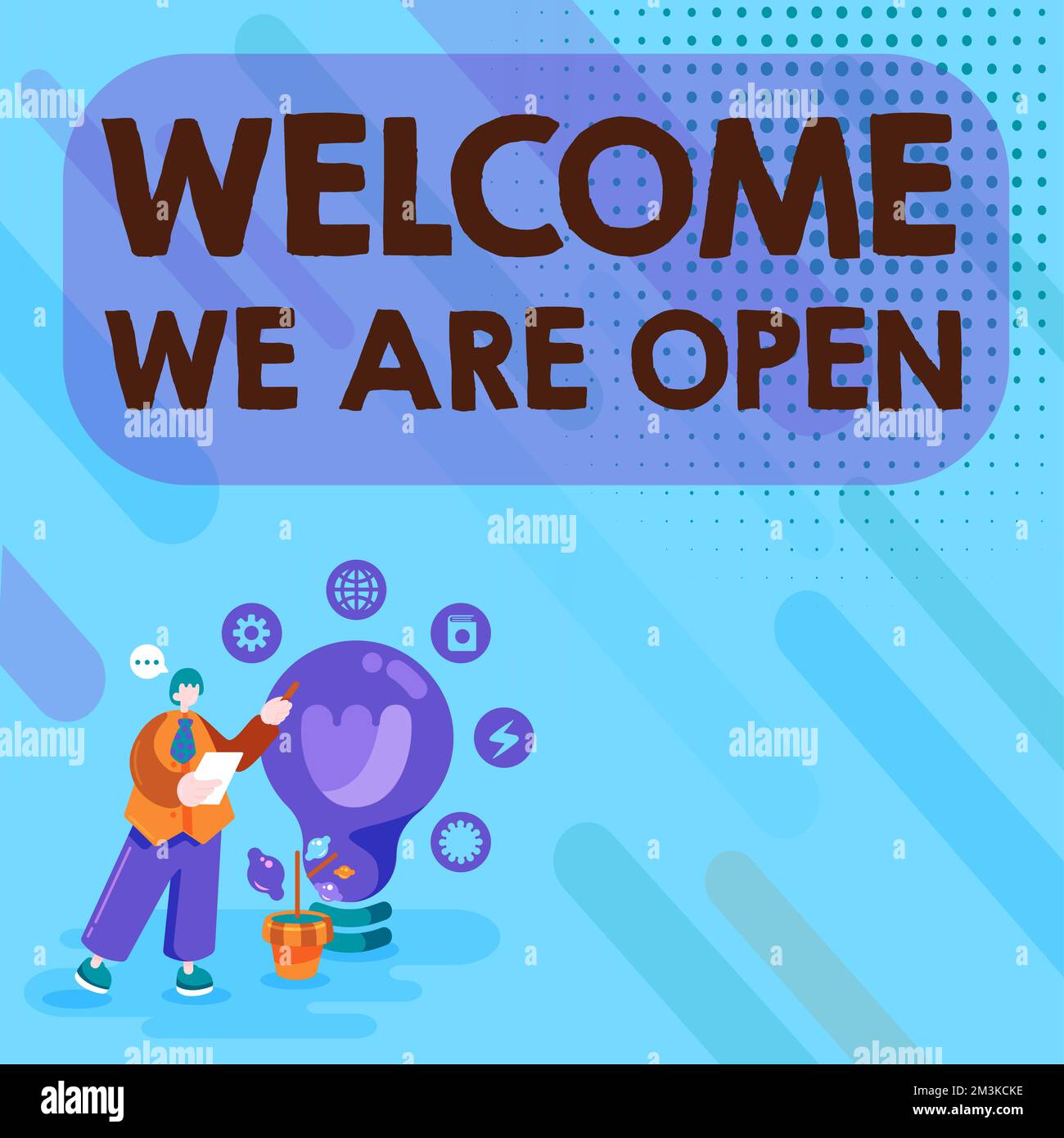 Writing displaying text Welcome We Are Open. Concept meaning Greeting ...
