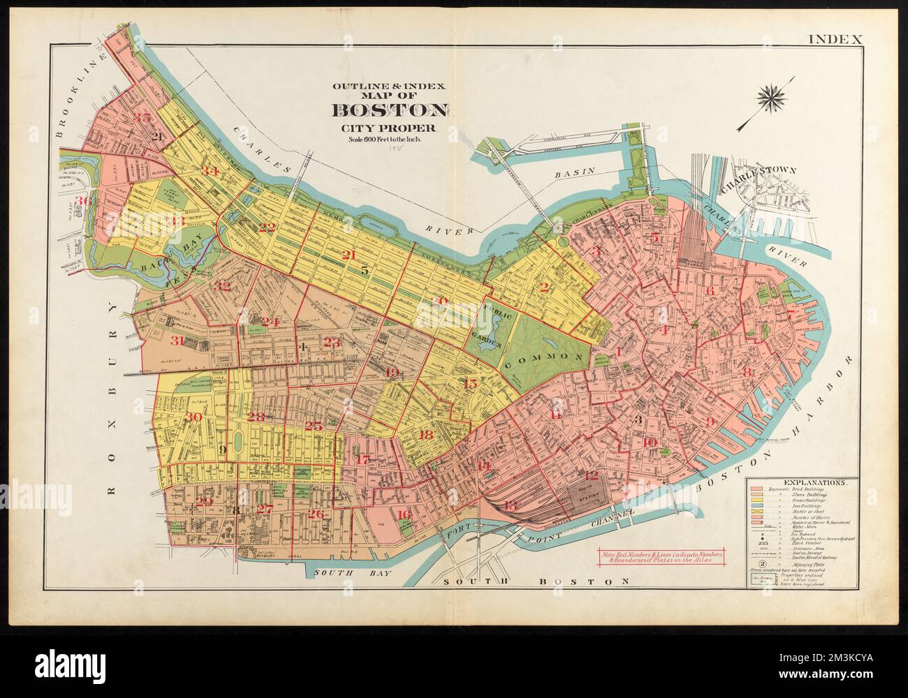 Outline & index map of Boston city proper , Boston Mass., Maps, Real ...