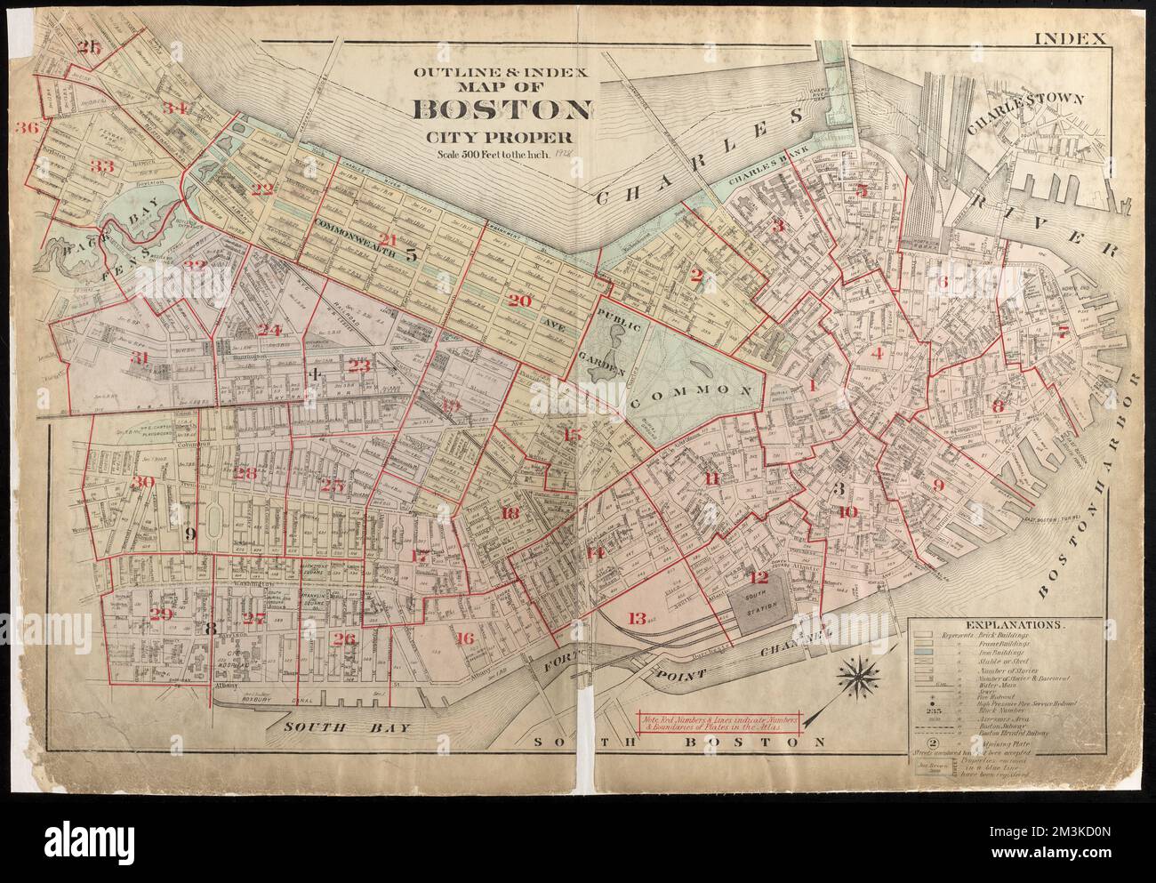 Outline & index map of Boston city proper , Boston Mass., Maps, Real ...