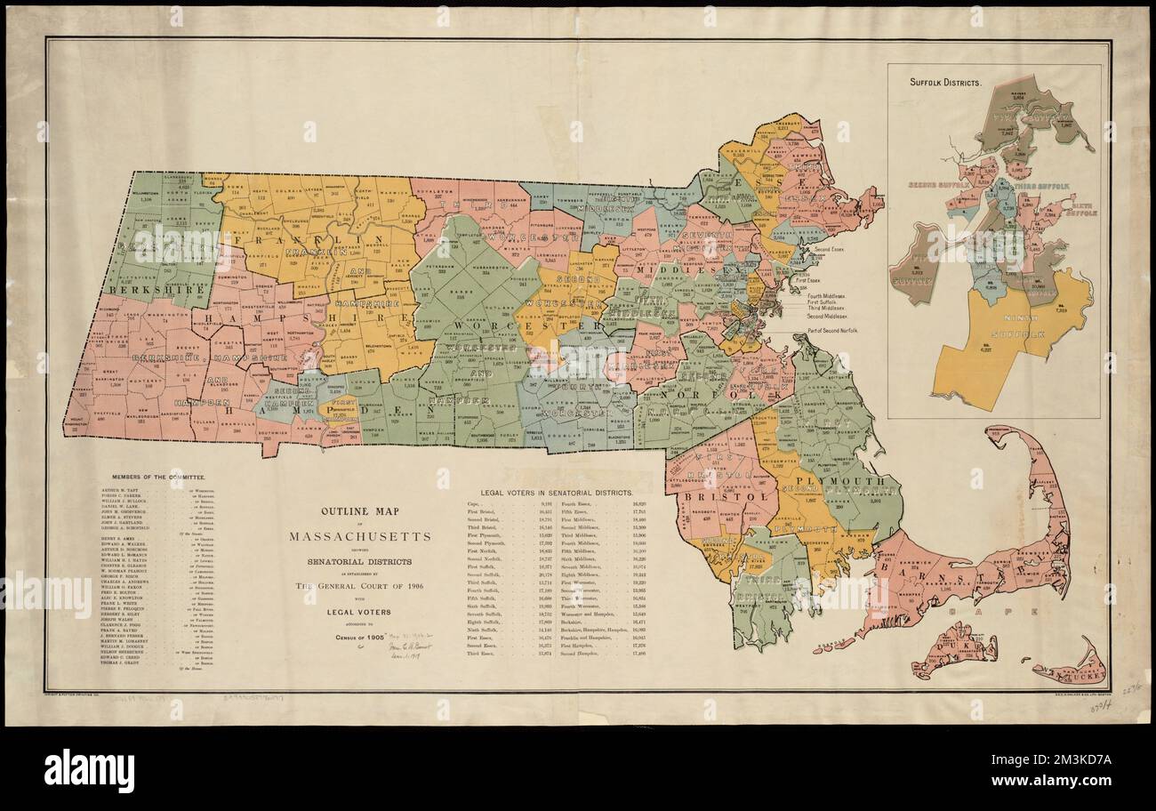 Outline map of Massachusetts showing senatorial districts as ...