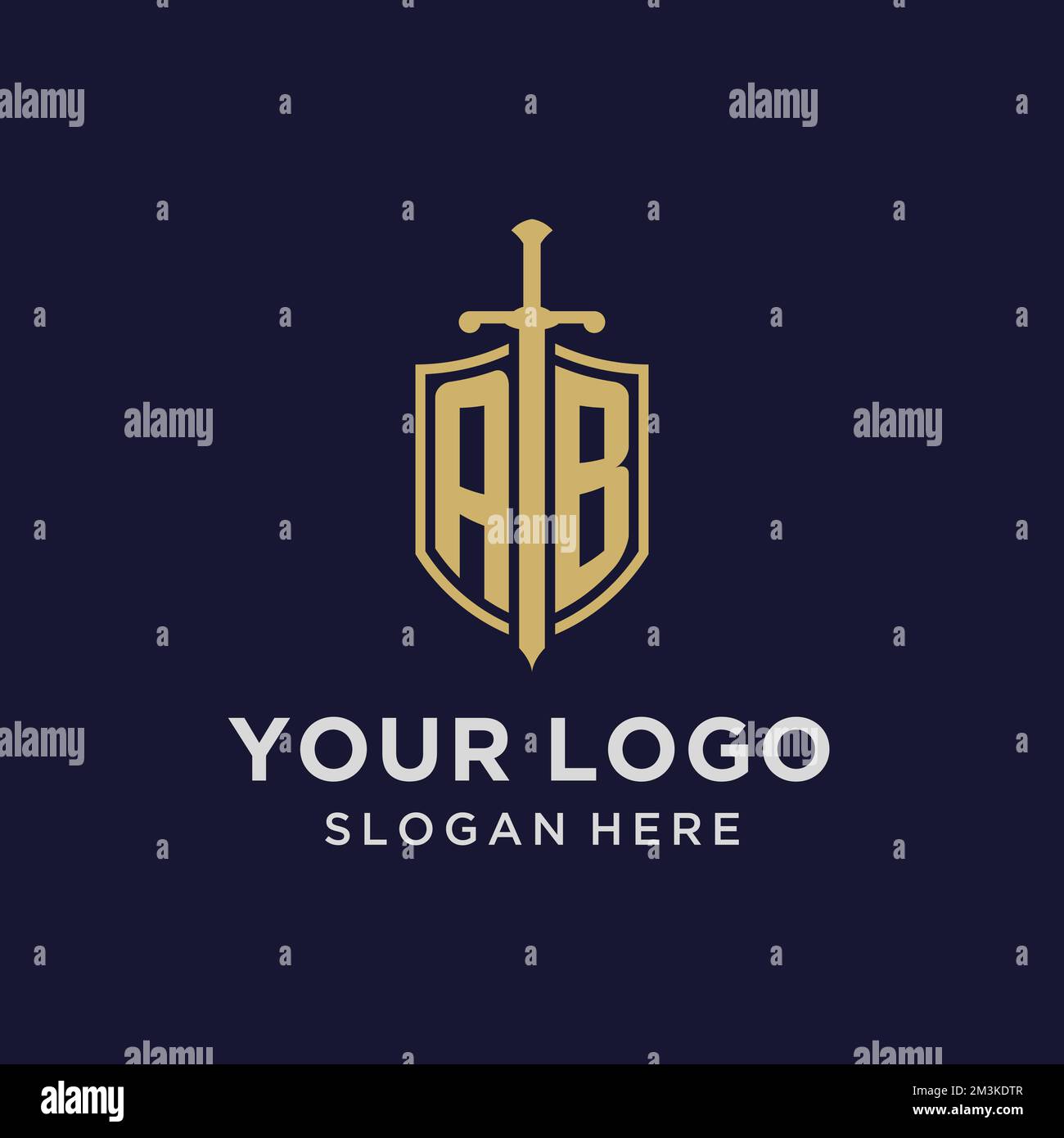 AB logo initial monogram with shield and sword design ideas Stock ...