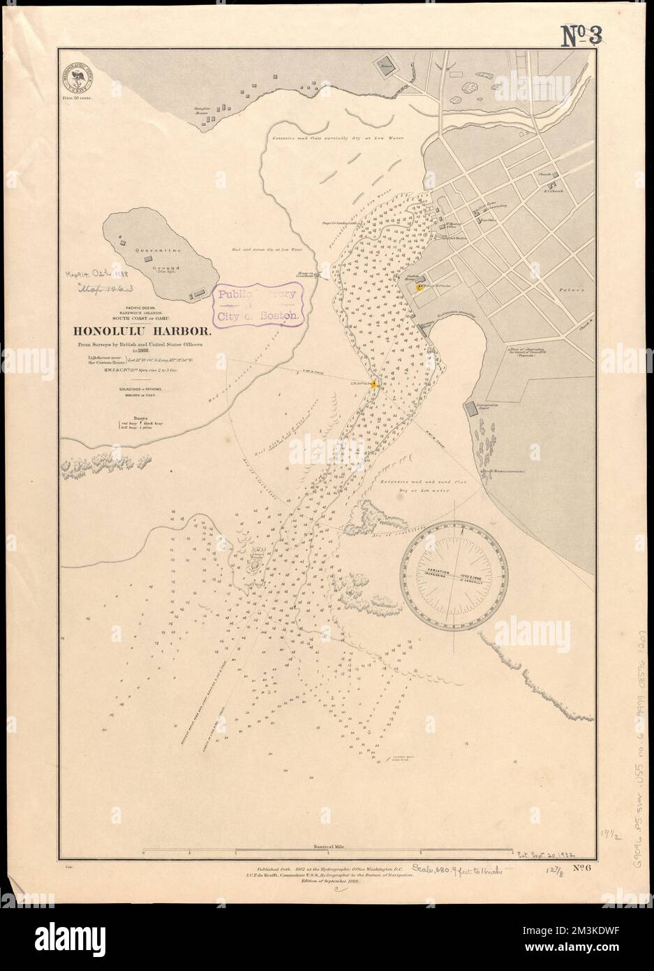 Pacific Ocean, Sandwich Islands, south coast of Oahu, Honolulu Harbor ...