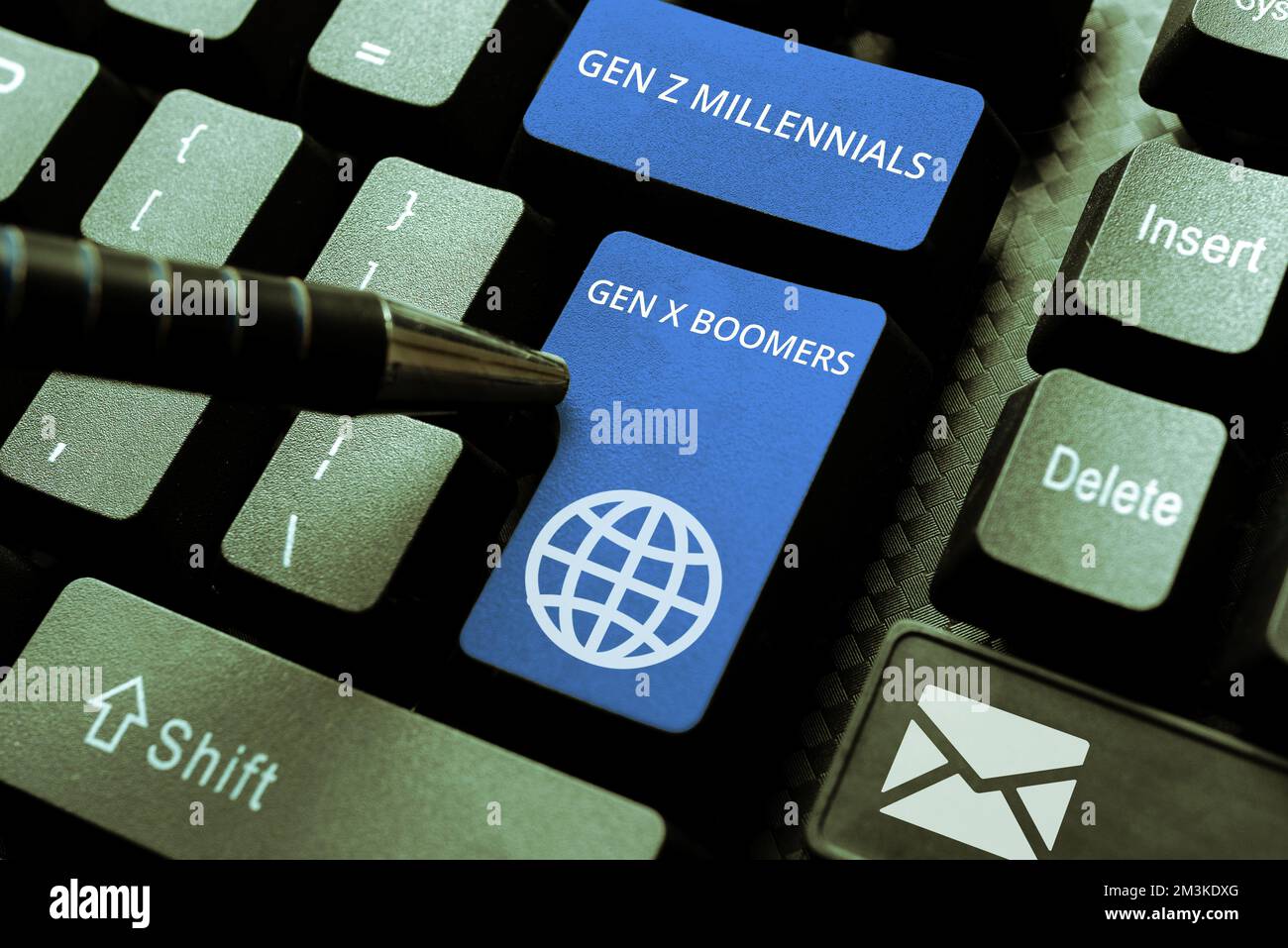 Text sign showing Gen Z Millennials Gen X Boomers. Business concept ...