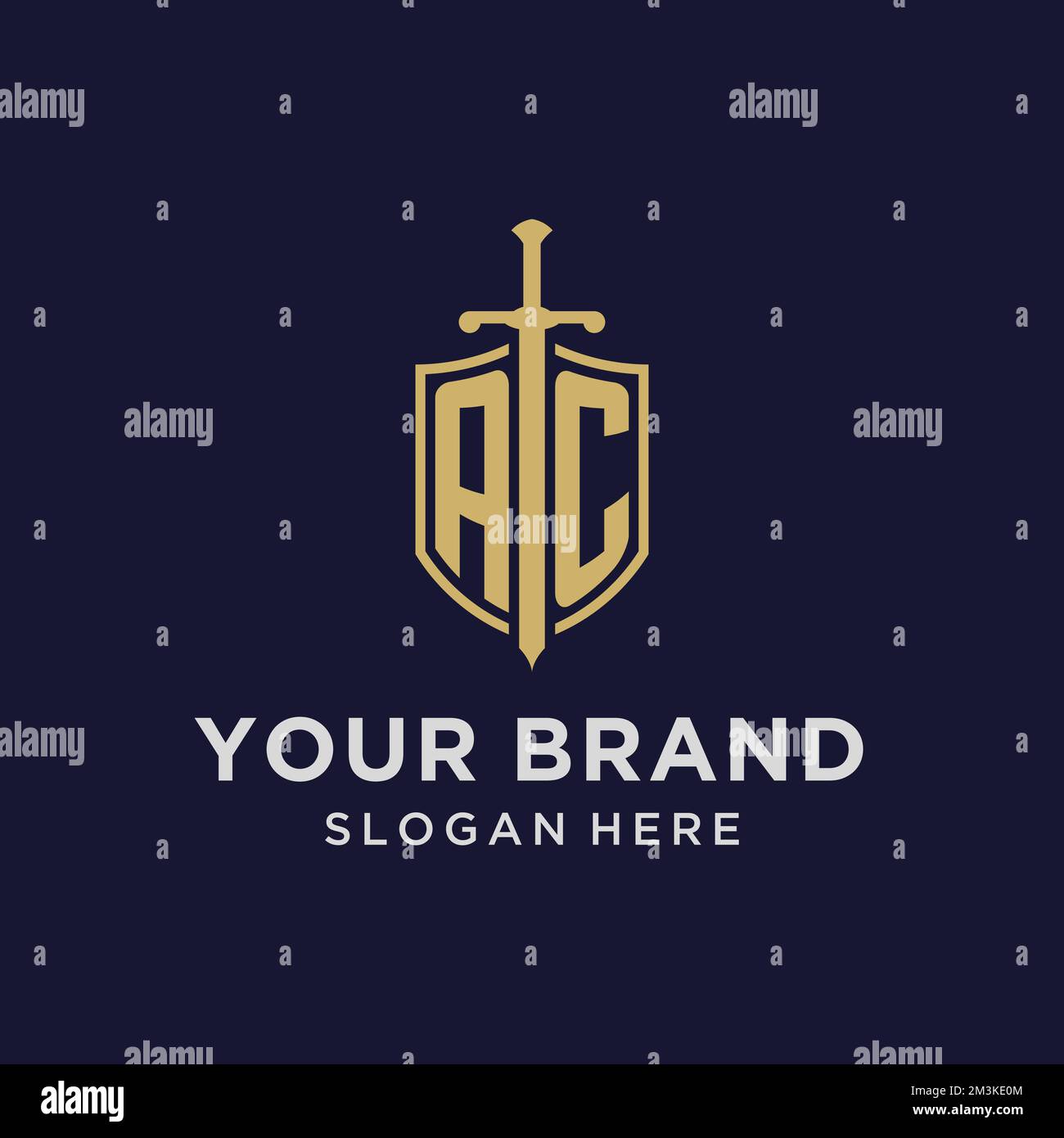 AC logo initial monogram with shield and sword design ideas Stock ...