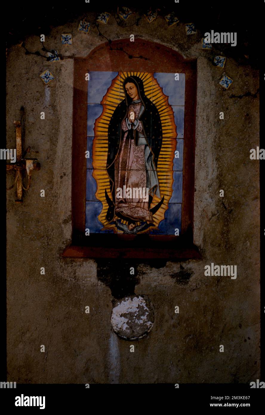 Painting on tile of Mary, Mission San Gabriel Arcangel , Mission ...