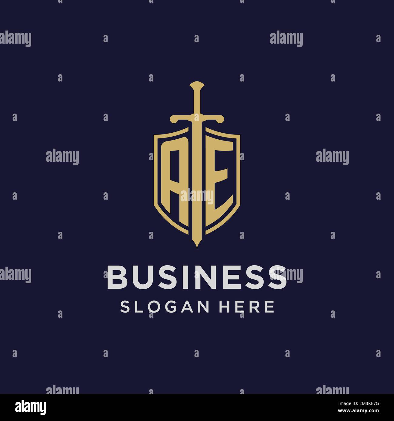 AE logo initial monogram with shield and sword design ideas Stock ...