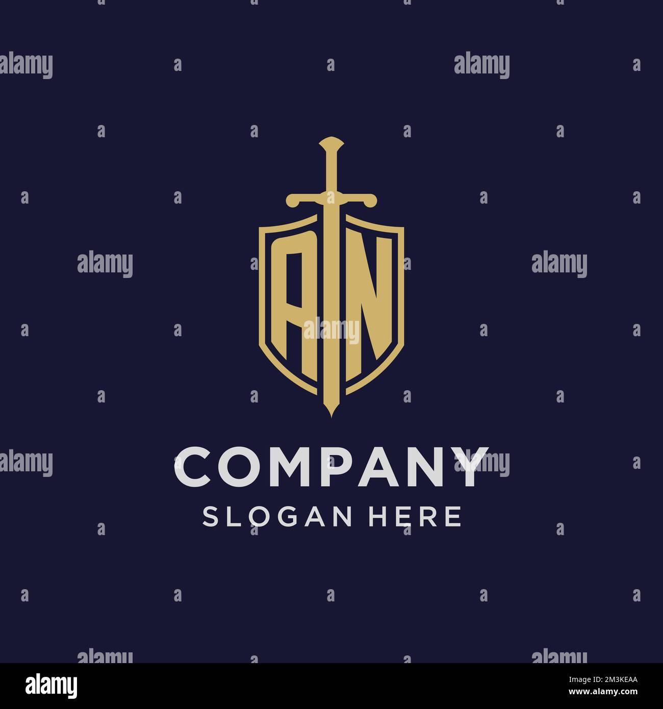 AN logo initial monogram with shield and sword design ideas Stock ...