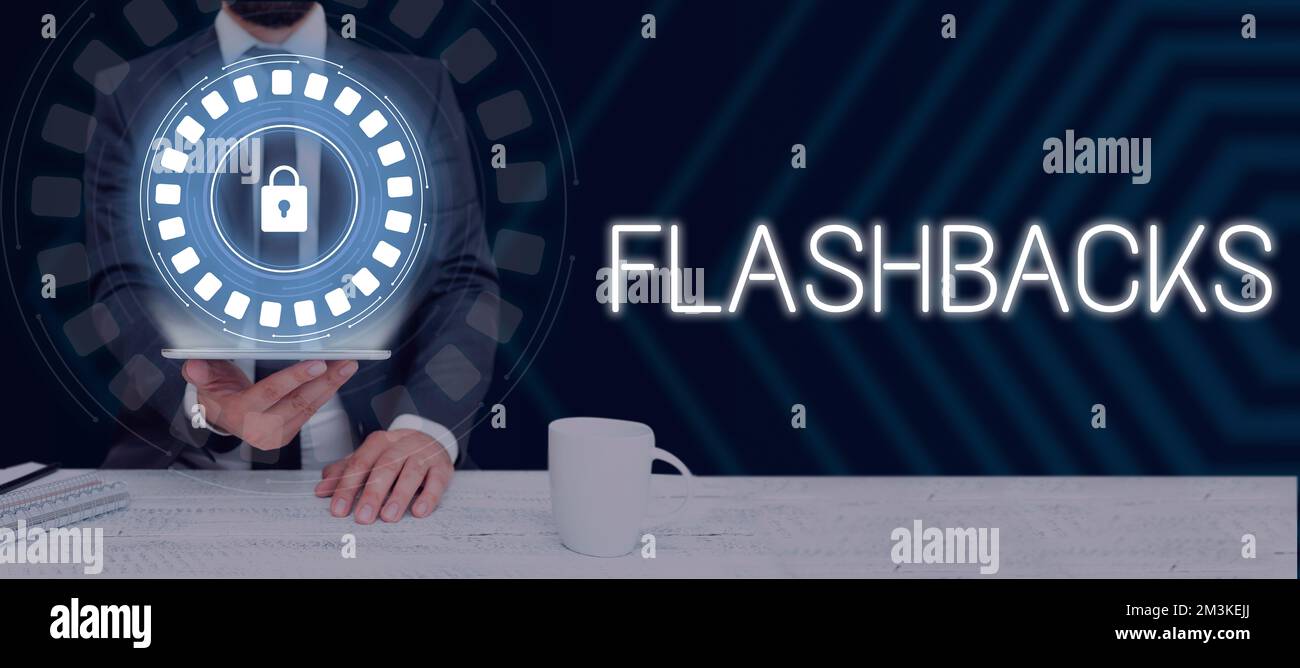 Hand writing sign Flashbacks. Business idea interruption of ...