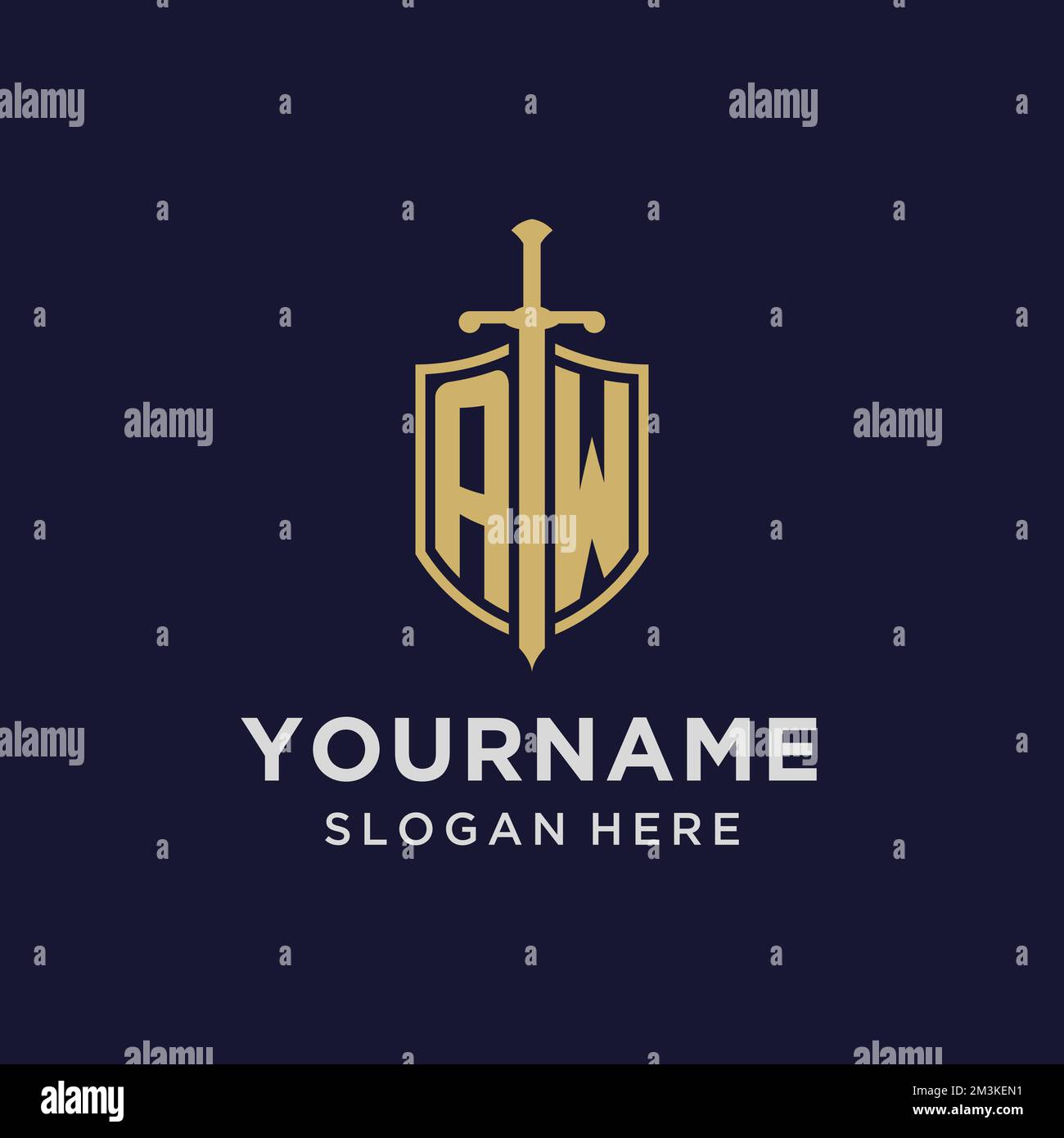 AW logo initial monogram with shield and sword design ideas Stock ...
