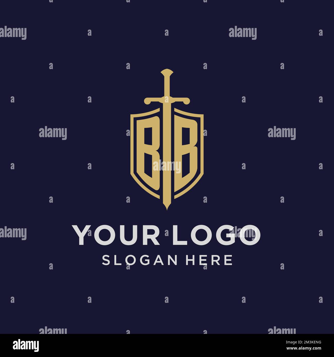 BB logo initial monogram with shield and sword design ideas Stock ...
