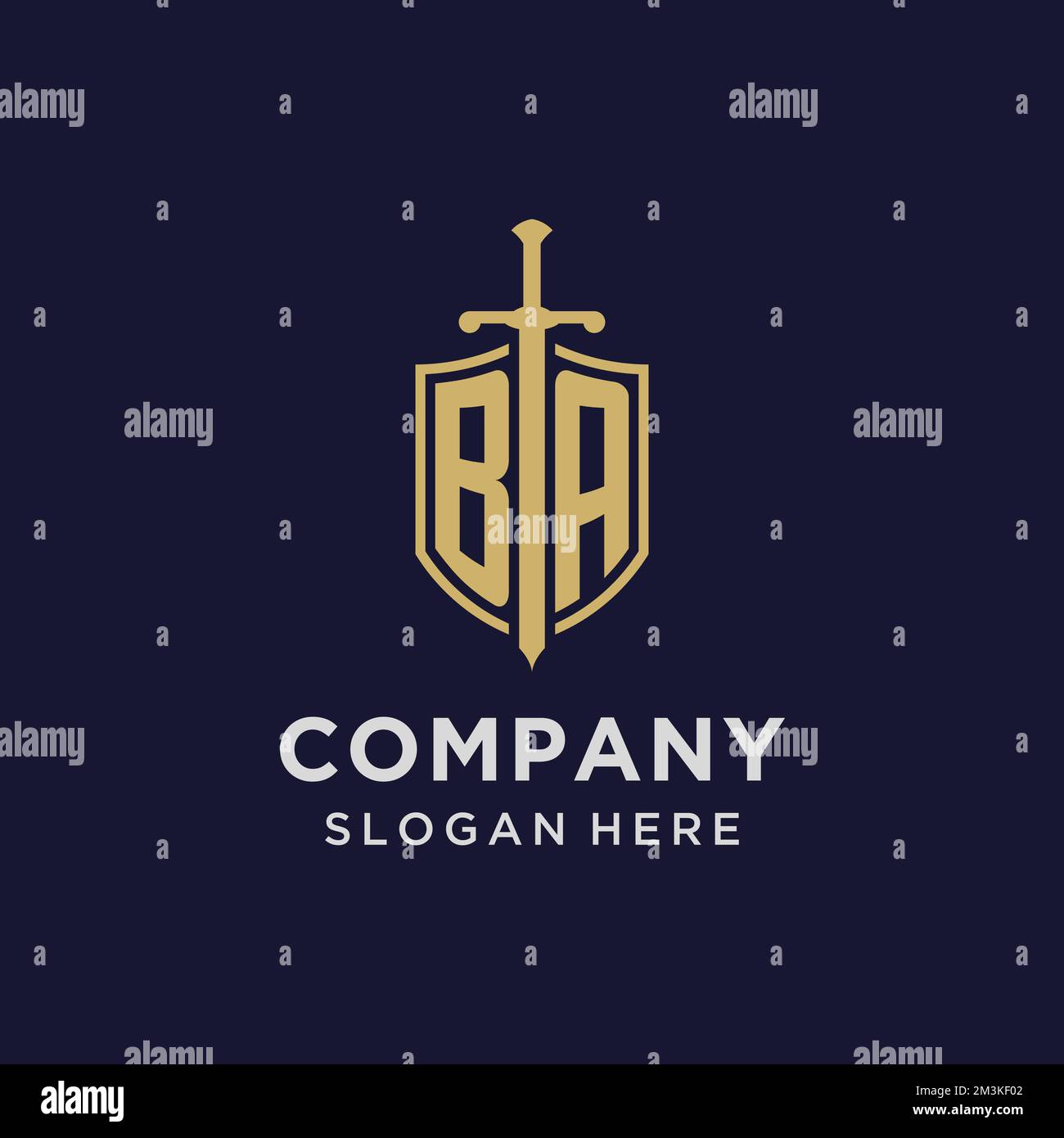 BA logo initial monogram with shield and sword design ideas Stock ...