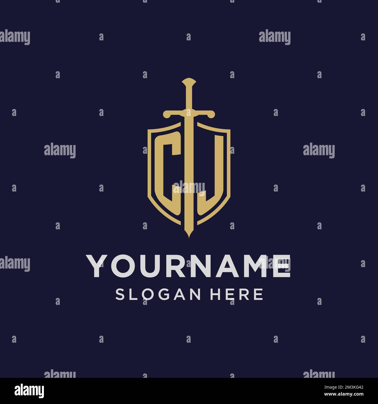 CJ logo initial monogram with shield and sword design ideas Stock ...