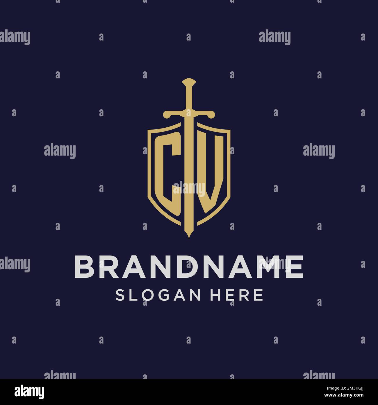 CV logo initial monogram with shield and sword design ideas Stock ...