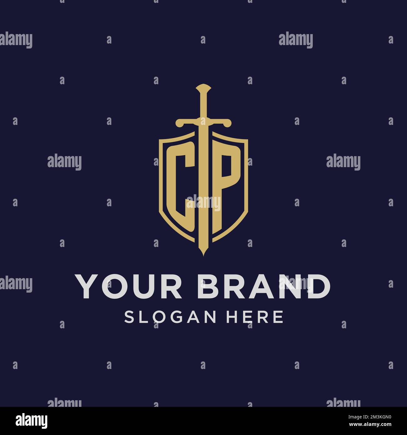 CP logo initial monogram with shield and sword design ideas Stock ...