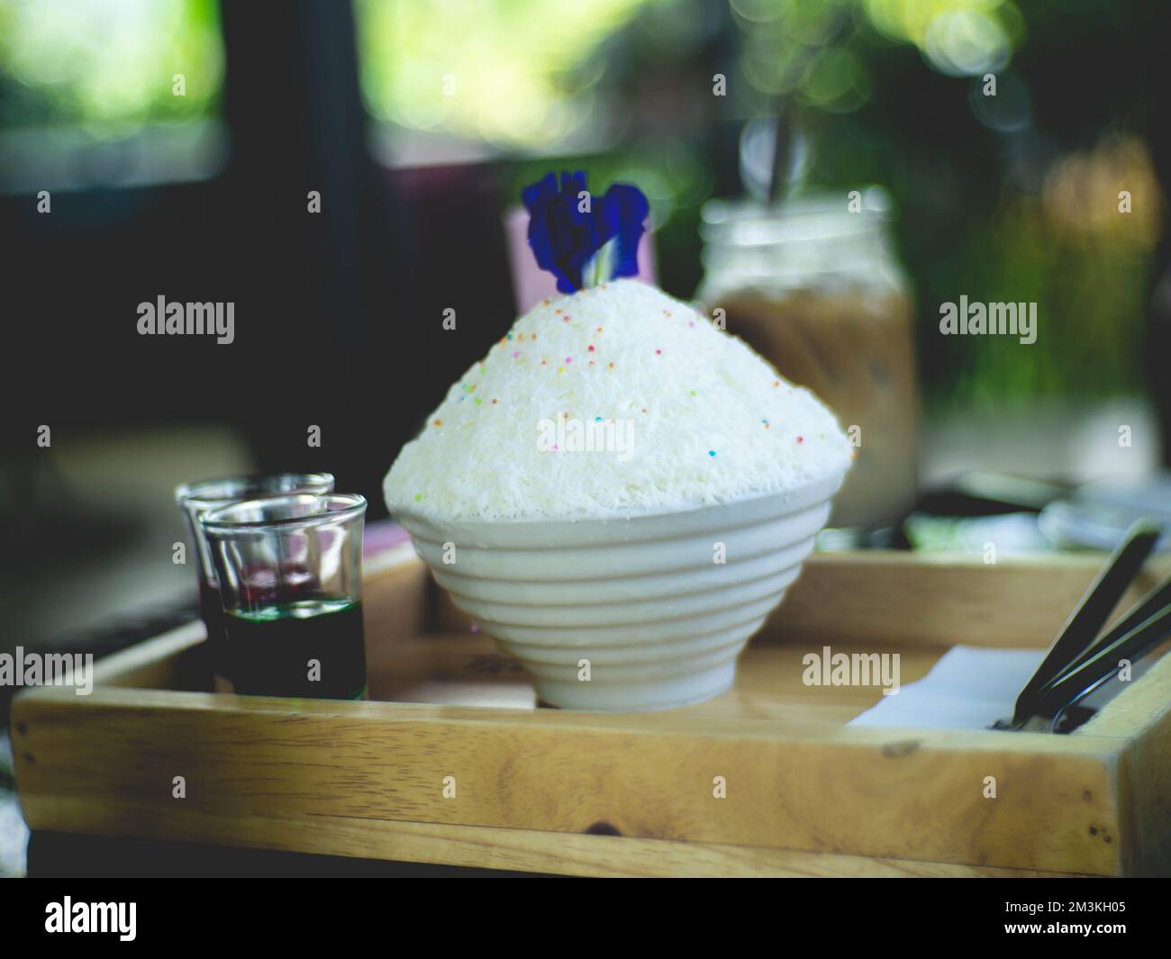Bingsu with anchan flower on top Stock Photo - Alamy