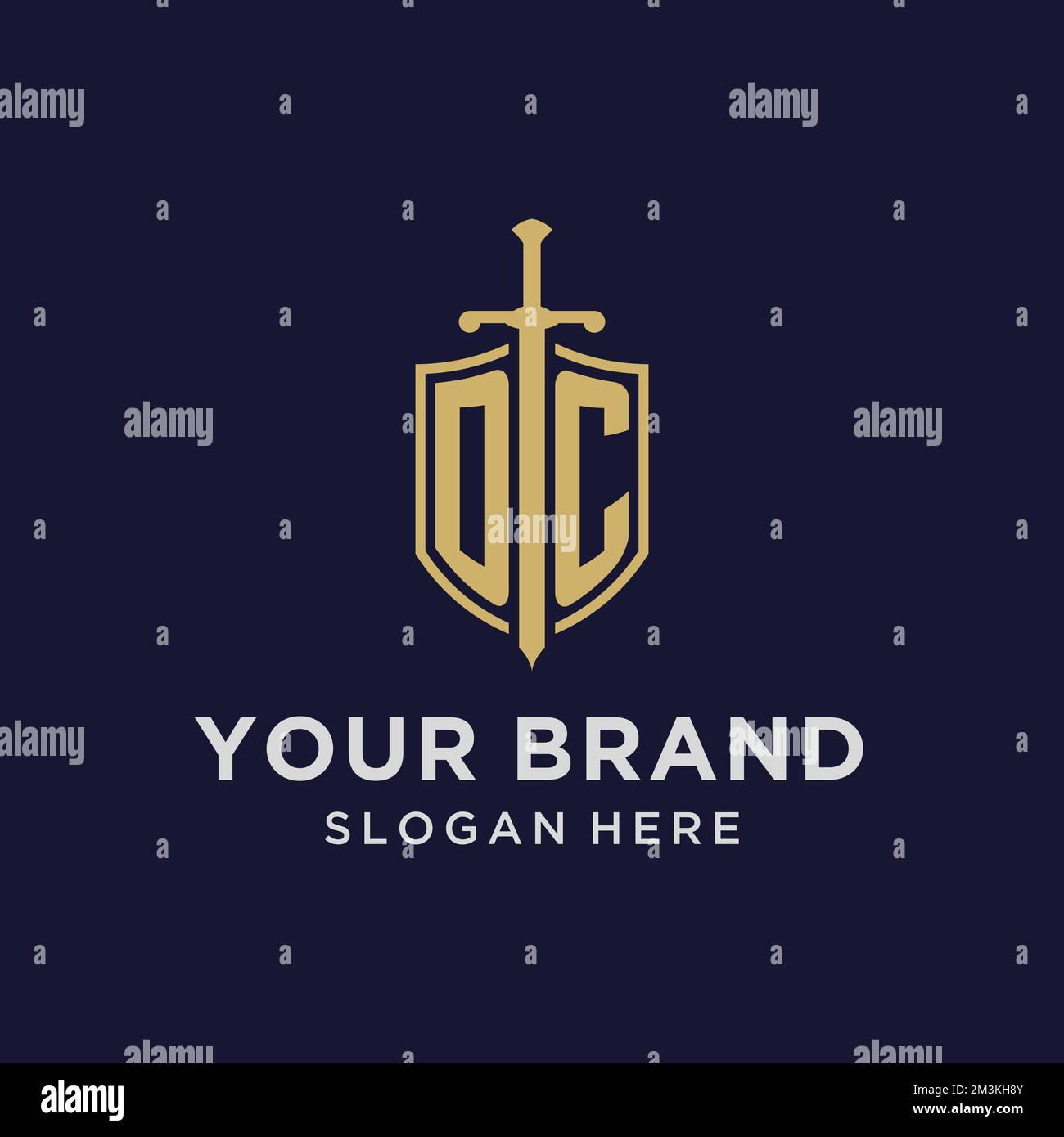 DC logo initial monogram with shield and sword design ideas Stock ...