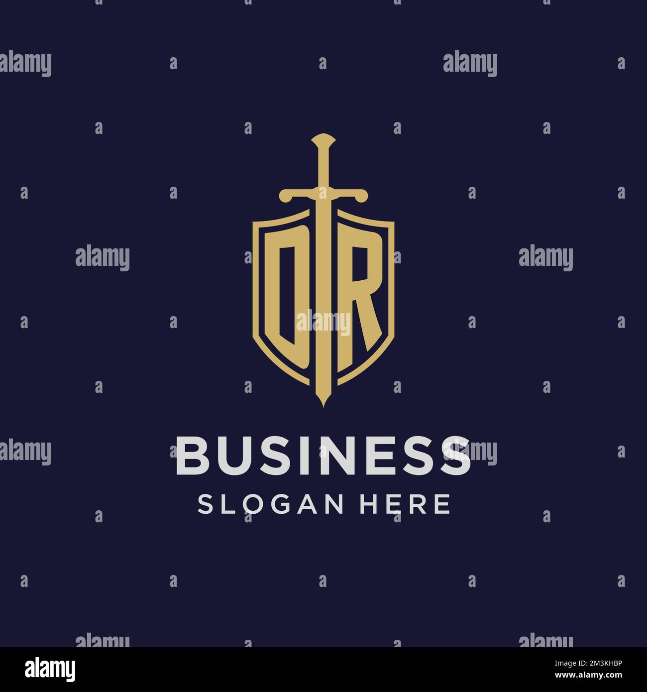 DR logo initial monogram with shield and sword design ideas Stock ...