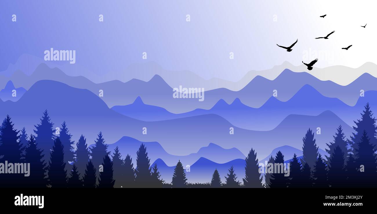 Amazing blue mountain scenery at morning image graphic icon logo design abstract concept vector ...