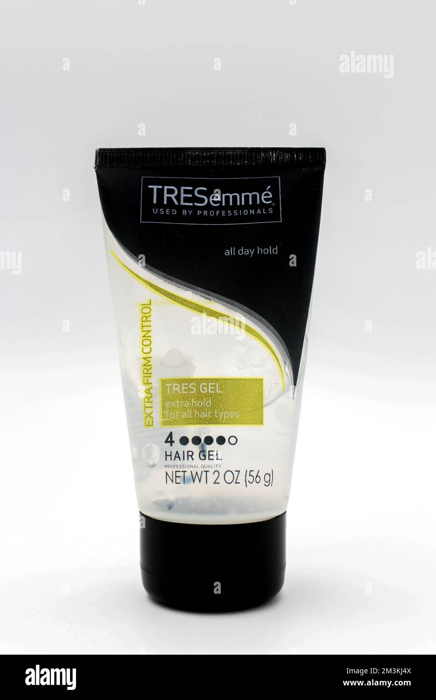 Isolated travel tube of Tresemme gel. Extra hold hair gel used by ...