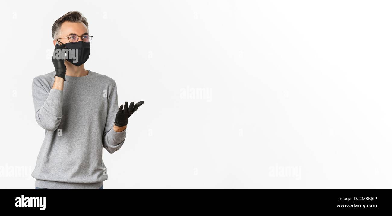 Concept of covid-19, social distancing and lifestyle. Image of handsome ...