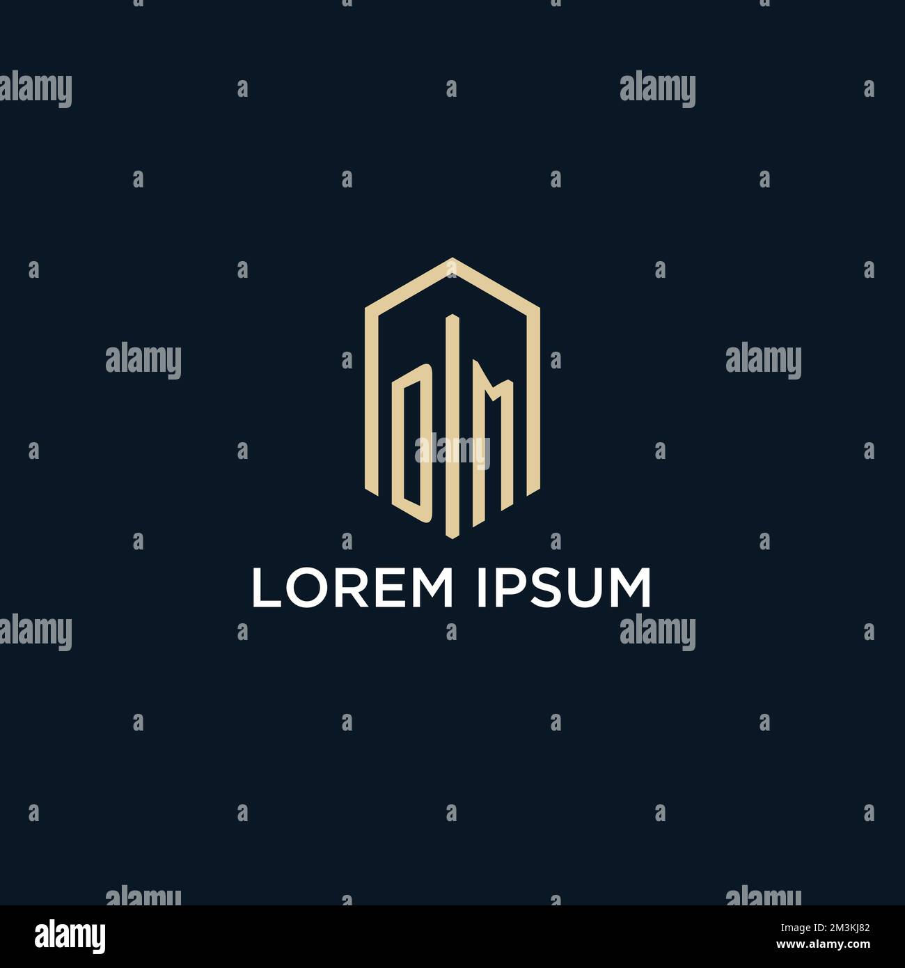 DM initial monogram logo with hexagonal shape style, real estate logo ...