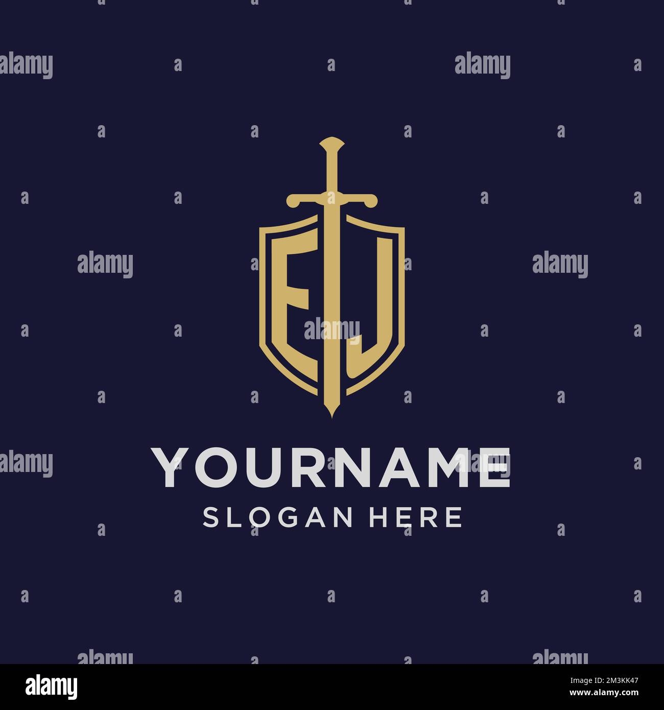 EJ logo initial monogram with shield and sword design ideas Stock ...