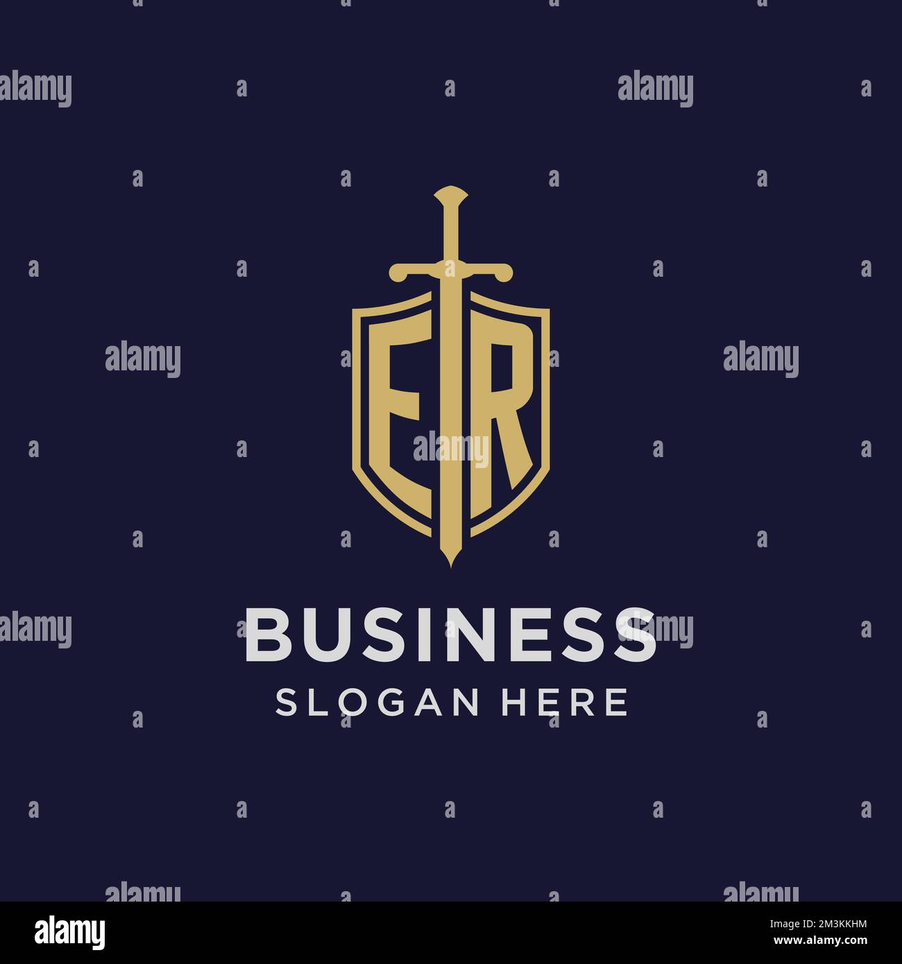 ER logo initial monogram with shield and sword design ideas Stock ...